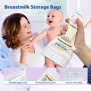 MomMed Breastmilk Storage Bags, Leak Proof Milk Storage Bags for Breastfeeding, Temp-Sensing Discoloration Disposable Breast Milk Bag with Pour Spout, 6 Ounce, Doubled-Sealed, BPA Free, 60Pack