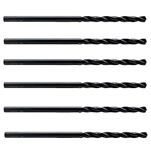 MAXTOOL 1/4""x6" 6pcs Identical Aircraft Extension Drills HSS M2 Extra Long Deep Twist Drill Bits Straight Shank Fully Ground Black; ACF02B06R16P6