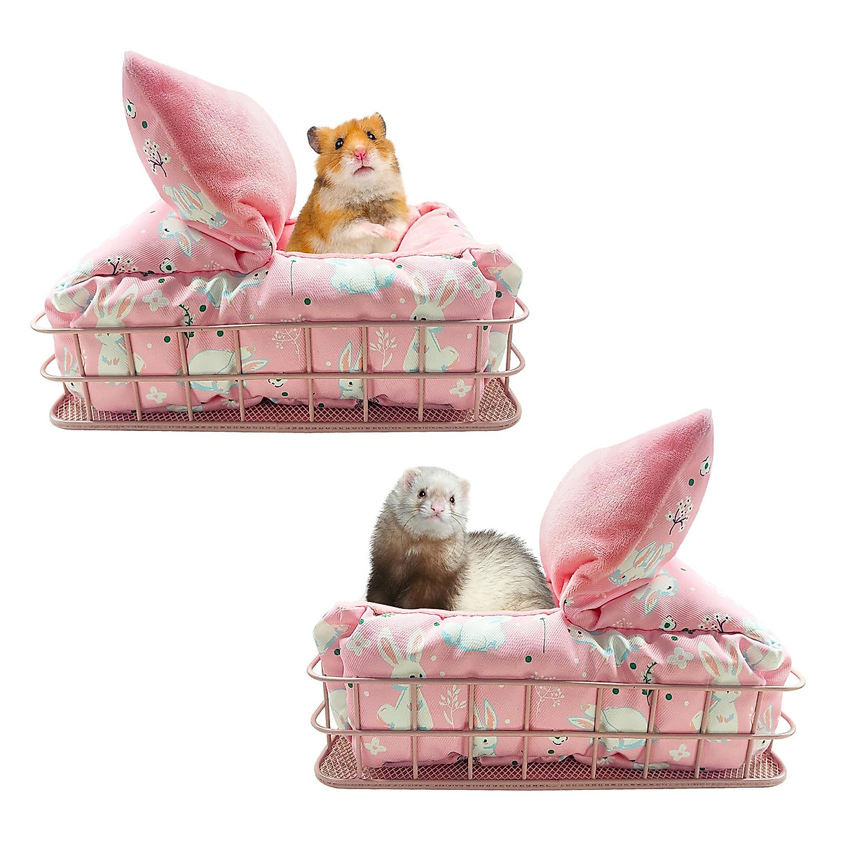 2 Pack Guinea Pig Rat Hammock Metal Year-Round Use，Small Animal Hanging Hammock for Cage Chew Proof，Mini Pet Covered Nest Hammock and Metal Basket for Rat, Mouse, Chinchilla, Ferret