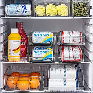 Soda Can Organizers Bins, 2 PCS Wide Plastic Water Bottle Storage, Stackable Clear Refrigerator Organizer Bins, Food Storage Dispensers for Freezer Cabinet Countertops Fridge Kitchen