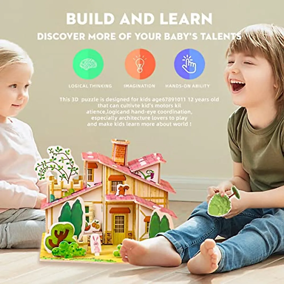 KEENTAME 3D Puzzles Gift Set for Kids DIY Jigsaw Toys Paper and EPS Foam Board and Adults Fun and Creative DIY Model Building kit for Kids Toys for Girls and Boys. (House Series (12 Sets))