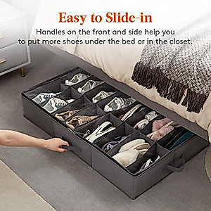 Lifewit 2 Packs Under Bed Shoe Storage Organizer, Total Fit 32 Pairs of Shoes, Foldable Shoe Rack Organizer Container with Reinforced Handle and Clear Cover for Women's and Men's Shoes