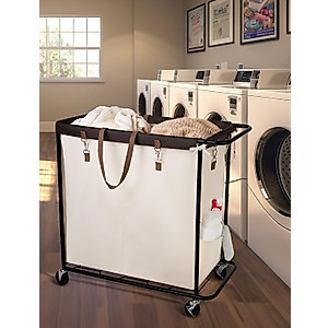 StorageWorks 200L Laundry Sorter 2 Section, Laundry Hamper with Wheels, Extra Large Laundry Basket for Clothes, Towel, Blanket, Rolling Laundry Cart for Laundry Room Organization, Beige, 1-Pack