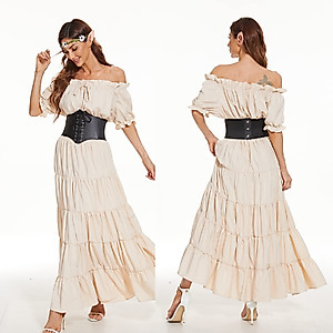 XZQTIVE Black Corset Waist Belt for Women, Wide Elastic Tie Waspie Belt for Dresses 4.7inch