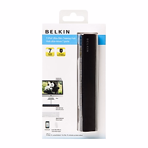 Belkin 7-Port Ultra-Slim Desktop USB Hub - Desktop USB Hub 2.0 - 7 Hi-Speed USB Ports - Compatible With MacOS & Windows For Connecting Charging Cable, Keyboard, Mouse & Any USB-Enabled Devices