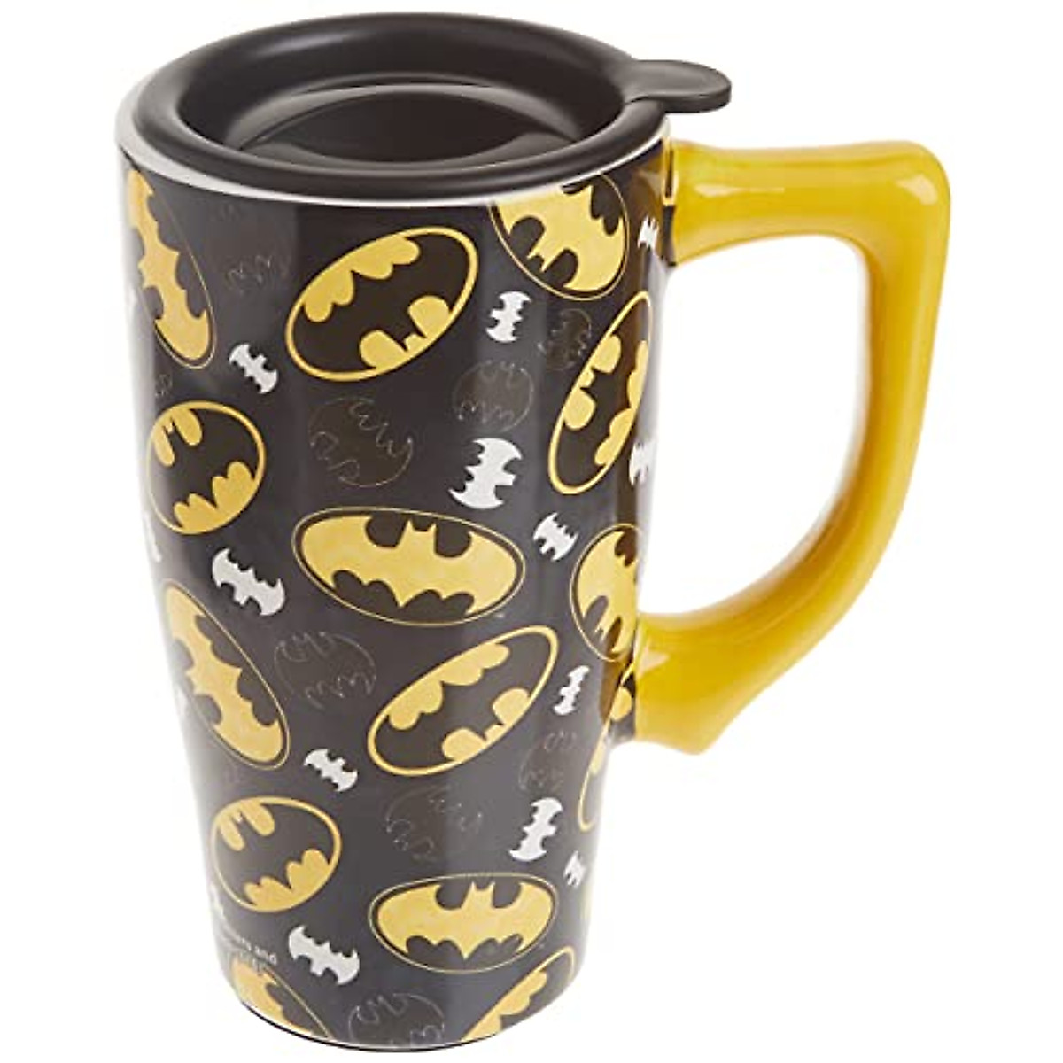 Spoontiques - Ceramic Travel Mugs - Batman Logo Cup - Hot or Cold Beverages - Gift for Coffee Lovers