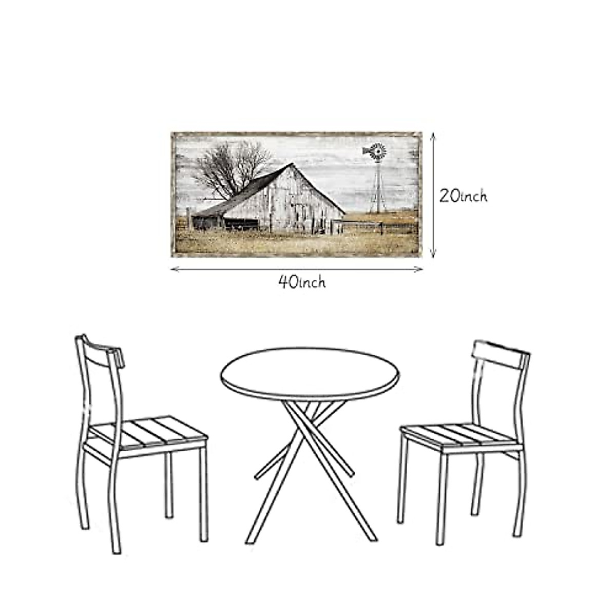 Barn Framed Wall Art Farmhouse: Rustic Farm Wood Picture Decor Large Windmill Country Scene Painting Horizontal Nature Landscape Artwork Panoramic Countryside View Print for Home Living Room Bedroom