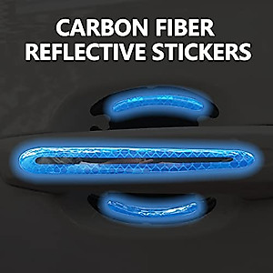Fehlot Car Door Handle Stickers Universal Auto Door Handle Scratch Cover Guard Protective Film car Outdoor Safety Decoration Reflective Strip 8 Pack (Blue)