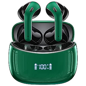 Wireless Earbuds Bluetooth Headphones 60H Playtime Ear Buds with LED Power Display Charging Case Earphones in-Ear Earbud with Microphone for Android Cell Phone Gaming Computer Laptop Sport Green