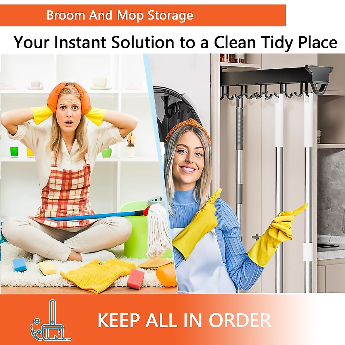 Pull Out Mop And Broom Holder, Laundry Room Organization And Storage, Garage Organization Hooks, Closet Pull Out Storage Organizer, Garden Tool Organizer For Home Kitchen Garden (16.17in-14 hook)