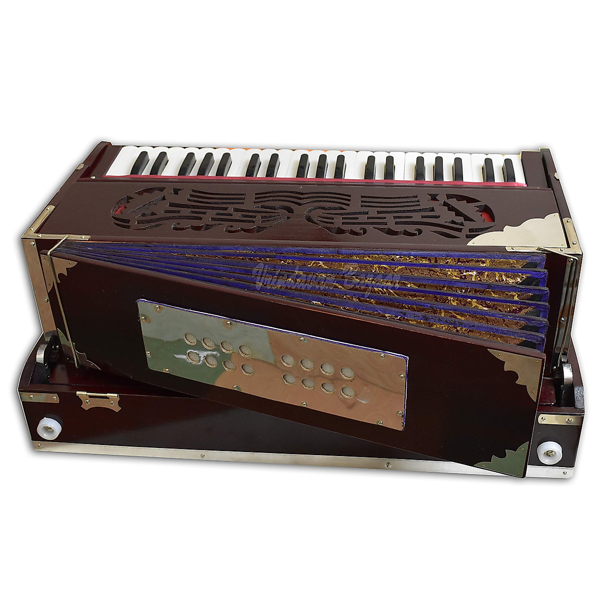 VRINDAVANBAZAAR.COM Deluxe Portable Harmonium, Dark Mahogany, 2 Reeds, 3.5 octaves