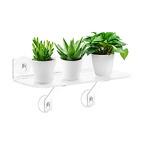 15 Inch Suction Cup Shelf for Plants Window, 6IN Extra Wide with Load-Bearing Brackets Window Shelf for Plants, Acrylic Window Sill Extender for Growing Herbs, Micro Vegetables, Succulents, Clear