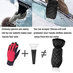 traderplus Waterproof Ice Scraper Mitten Snow Remover Glove with Lined of Thick Fleece for Car Windshield