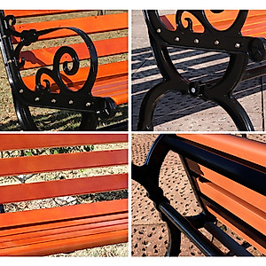 Outdoor Bench, PVC Seat + Cast Aluminum Legs, Garden Bench, Park Bench with Comfortable Backrest