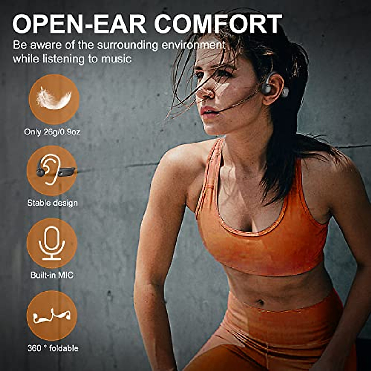 CelsusSound Bone Conduction Headphones with Noise-Canceling MIC, Bluetooth Waterproof Sport Headphones, Open Ear Stereo Headphones up to 10H Playtime, Wireless Headset for Running and Workout