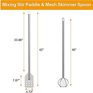 BBQ PLUS 42 Inch Crawfish/Crab Boil Mixing Stir Paddle and Wire Mesh Skimmer Spoon Fryer with Long Handle for Stockpots and Fry Pots,Large Stirring Paddle Skimmer Ladle Accessories
