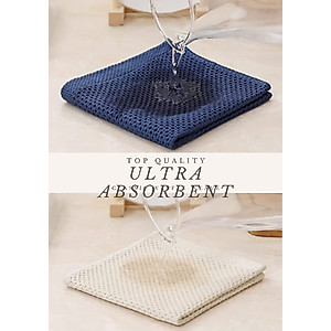 JuliaNa Home and Decor Waffle Weave Kitchen Towels, 100% Cotton, Set of 4 Cloths for Washing Dishes, Kitchen Dish Towels 12x12 Inches, Cream White and Blue