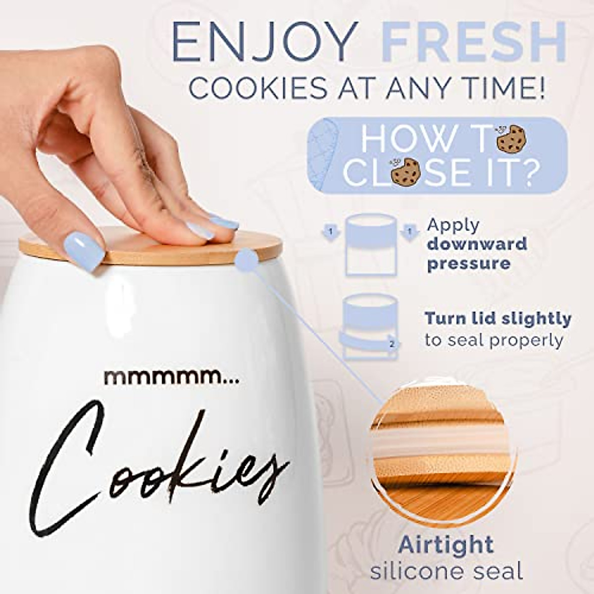 FIFTH FORK Cute and Fun Cookie Jars for Kitchen Counter - Unique and Large Ceramic Cookie Storage Containers - Perfect for Kitchen Counter & Gift Giving