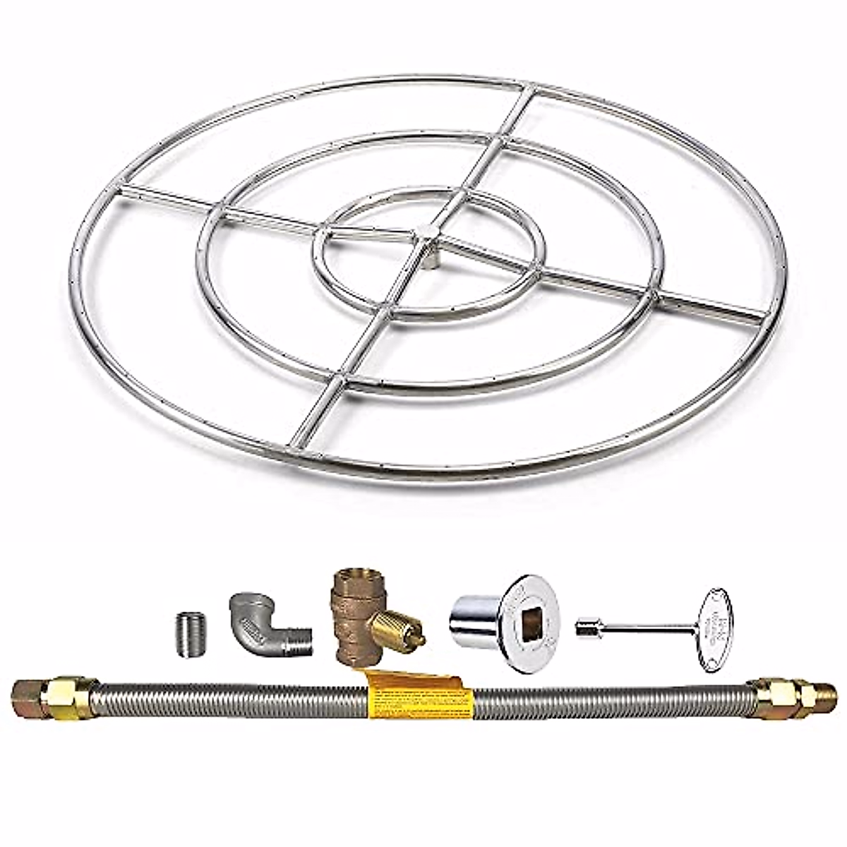 Spotix HPC Match Lit Fire Pit Burner Kit (FPS48HCKIT-NG-MSCB), Round, 48-Inch Burner, Natural Gas, Polished Chrome, with Flange, Key, Valve, Flex Line and Fittings