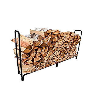 BACKYARD EXPRESSIONS PATIO · HOME · GARDEN 913559 8ft Outdoor | Heavy Duty Log Firewood Storage Rack Holder, Durable Tubular Steel, Easy Assembly, Holds (1) Face Cord of Fire Wood, Black