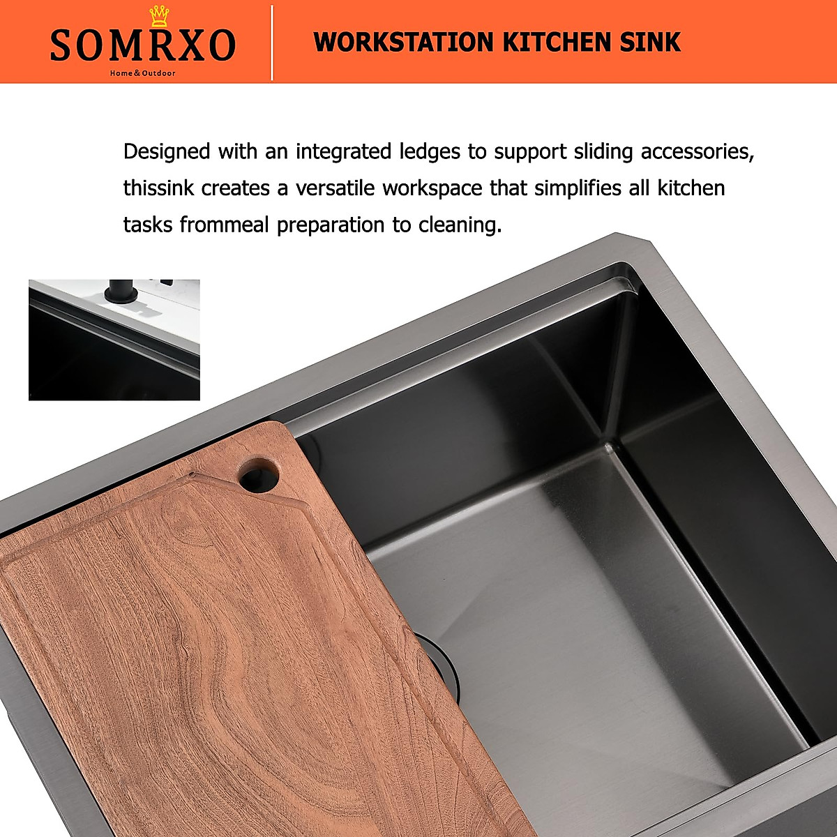 23 Inch Black Undermount Bar Sink Workstation-SOMRXO 23×18 Black Bar Sink Undermount Workstation Kitchen Sink 16 Gauge Gunmetal Black Stainless Steel Kitchen Sink Single Bowl Small Kitchen Bar Sink