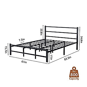 jakoola Queen Size Metal Bed Frame Simple Platform with Headboard, Double Support Frame Total in 14 Support Legs Strong Steel Mattress Support Slats, No Box Spring Required