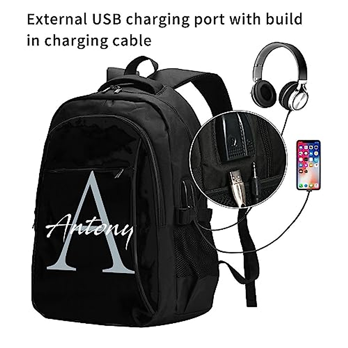 Slocenk Custom Backpack Personalized Laptop Backpack for Women Men with Name Photo Customized Travel Computer Bookbag with USB Port