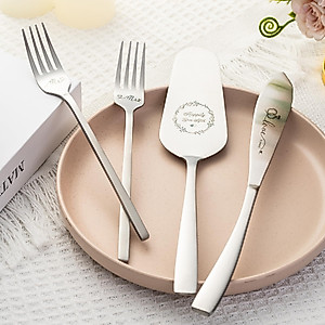 iooiluxry Cake Cutting Set For Wedding, Wedding Cake Knife And Server Set, Mr And Mrs Forks And Cake Cutter Set For Wedding, Bridal Shower Gifts, Engagement Gifts For Couples (Silver)