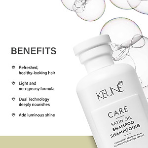 Keune Care Satin Oil Shampoo, Moisturizing & Shine-Enhancing Cleanser for All Hair Types, 10.1 Fl Oz