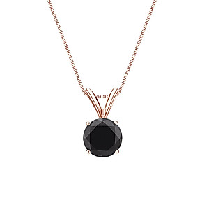 Diamond Wish 1 Carat Black Diamond Round Solitaire Pendant Necklace in 14k Rose Gold with 18 Inch Chain Spring Ring 4-Prong cttw
