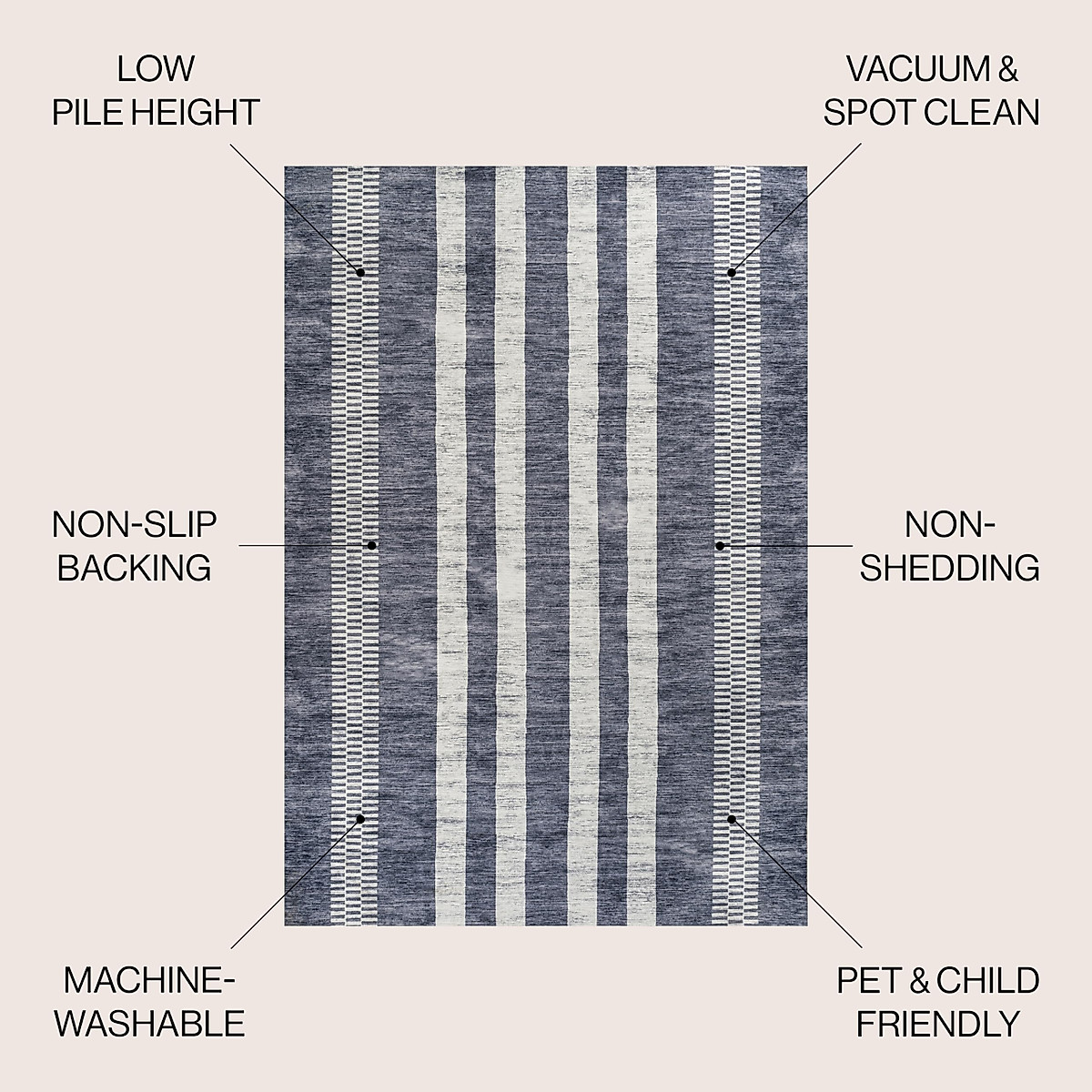 JONATHAN Y WSH122C-4 Vichy Geometric Striped Machine-Washable Indoor Area Rug, Midcentury, Rustic, Vintage, Classic for Bedroom,Kitchen,Living Room,Non Shedding,Easy-Washing, Gray, 4 X 6