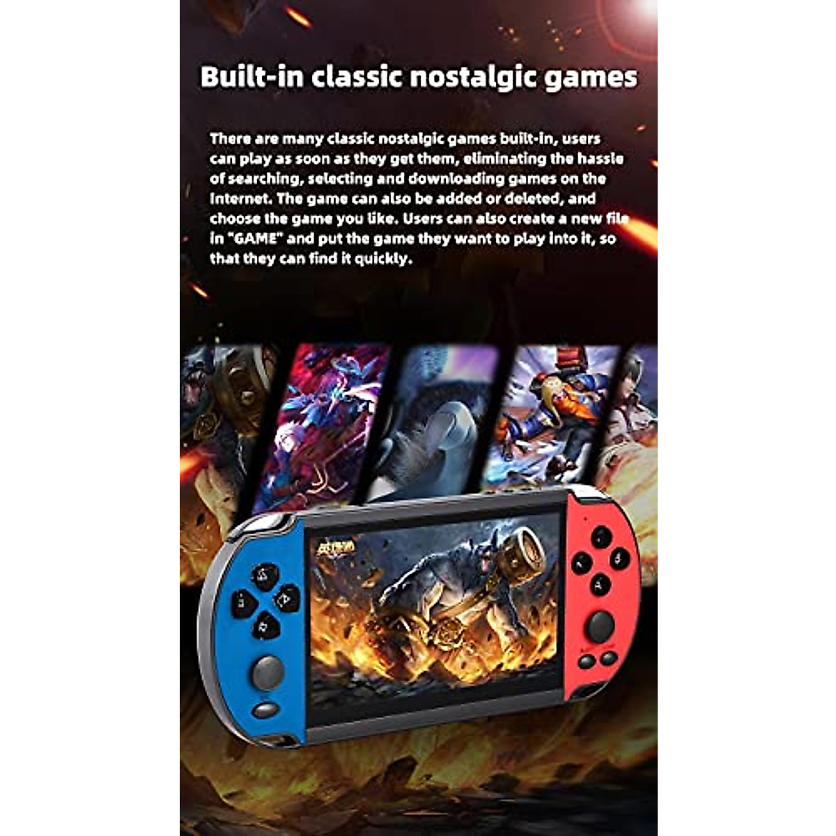 HLF 5.1-inch screen hd casual handheld game console with built-in 11000 vodeo games portable game retro nostalgic mp3 mp4 AV-out to TV game can be saved/added/deleted