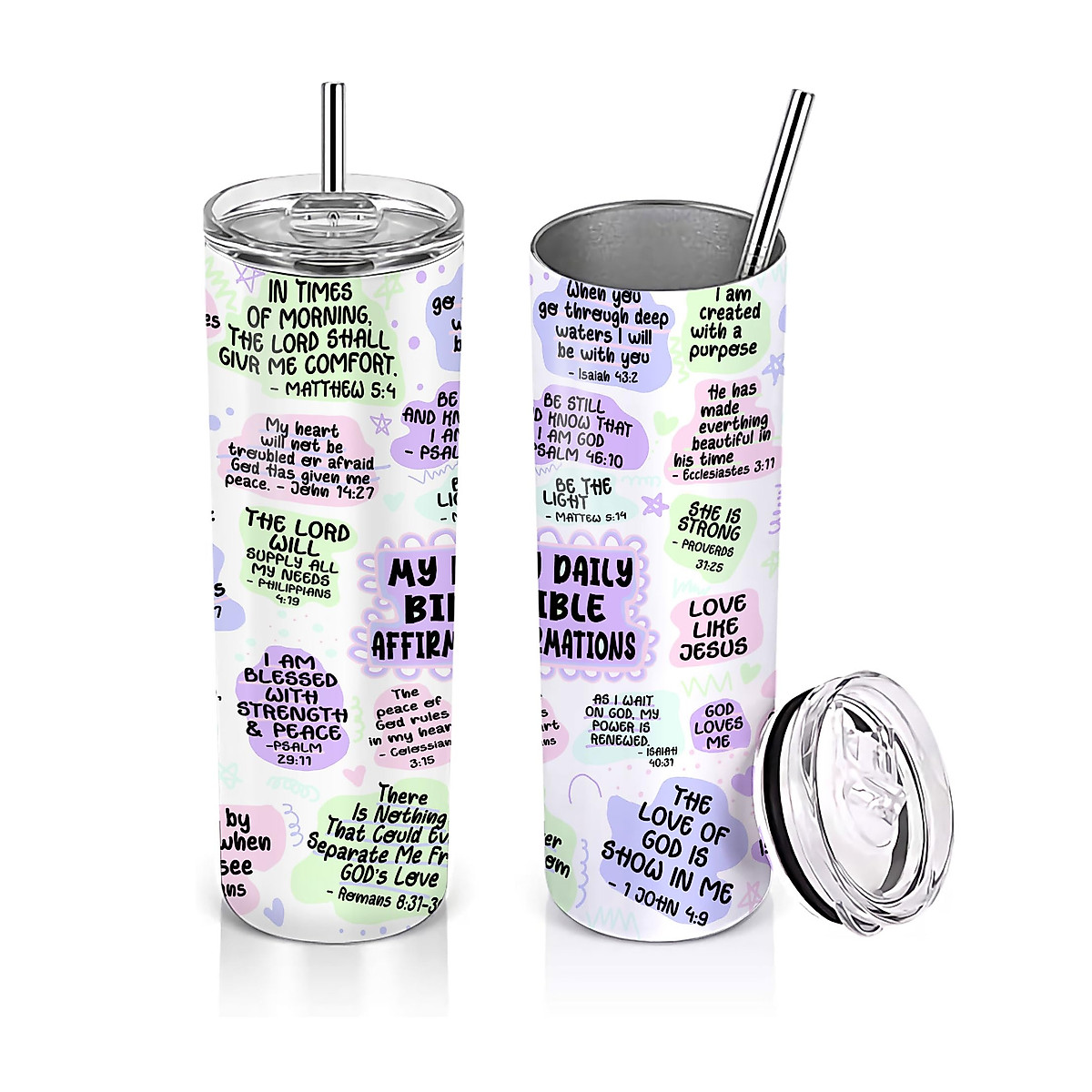 CERMELUS Christian Bible Verse 20oz Skinny Tumbler, Stainless Steel Double Wall Insulated Cup With Lid And Straw Multi, Bible Christian Tumbler Gift, Gifts for Women, Mom, Friend