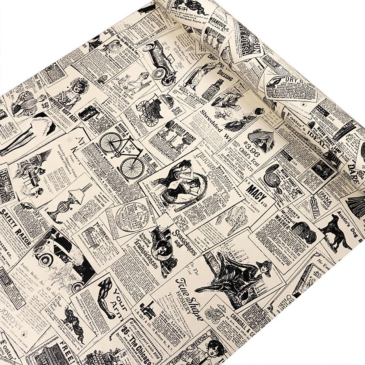 HOYOYO 17.8 x 78 Inches Self-Adhesive Liner Paper, Removable Shelf Liner Wall Stickers Dresser Drawer Peel Stick Kitchen Home Decor, Newspaper