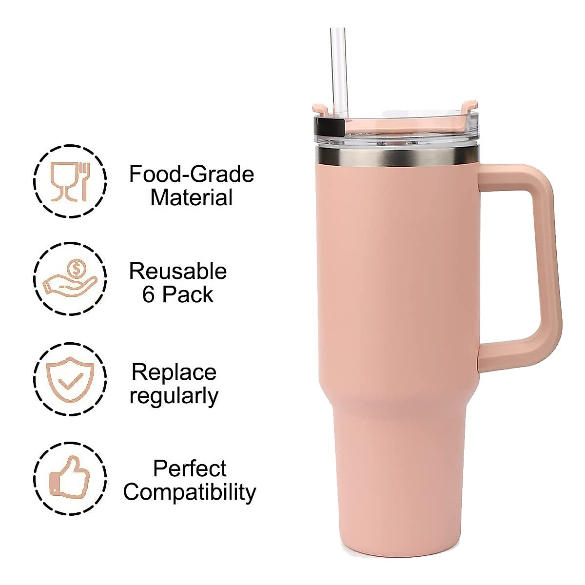 6 Pack Reusable Straws Plastic Straws with Cleaning Brush Compatible with Stanley 20&30 oz Stanley Cup Stanley Water Jug,Replacement Straws for Stanley Adventure Travel Tumbler