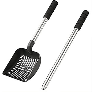 Acalu Cat Litter Scoop,Metal Long Handle Kitty Litter Scooper,Heavy Duty Cats Pooper for Litter Box Pet Poop Shovel Black 32inch