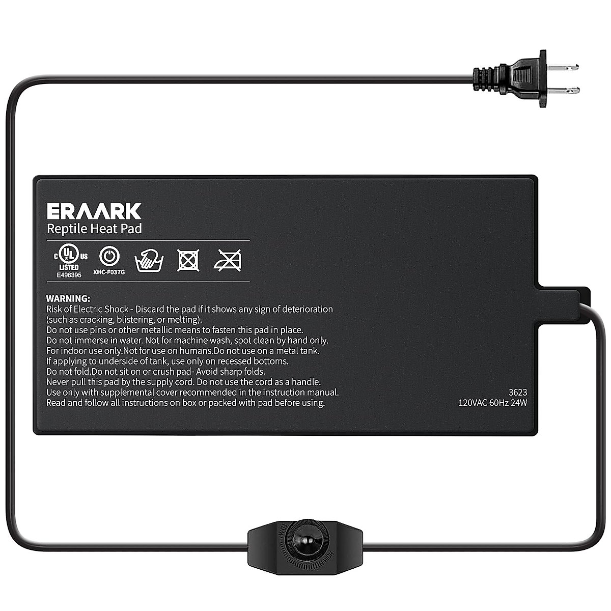 ERAARK Reptile Heating Pad 8" X 18" with Temperature Adjustable Controller Knob, 24W Terrarium Heating Mat for Reptiles Amphibians Hermit Crab Snake Lizard Turtles Lizards (8"X 18" with Adjust Knob)