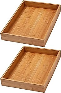 YBM HOME Bamboo Drawer Organizer Storage Box for Kitchen Drawer, Junk Drawer, Office, Bedroom, Children Room, Craft, Sewing, and Bathroom, 2 Pack 10x14x2 inch