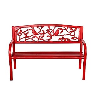 Evergreen Garden Patio and Outdoor Seating Cardinal Metal Garden Bench in Red 50 x 33 x 21 Inches - Decorative and Durable Weather Resistant Outdoor Chair Seat for Home and Garden