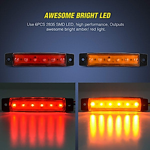 Nilight 10 PCS Amber Red 3.8 Inch 6 LED Side Marker Front Rear Indicator Clearance Lamp for 12V Truck Trailer RV Cab Boat Bus Lorry
