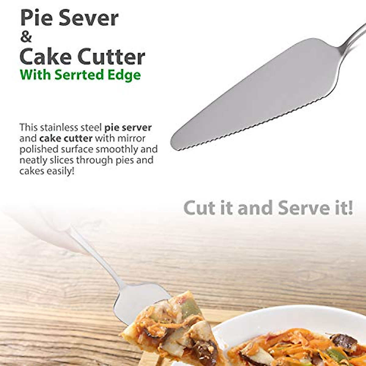 KISTVO 9-Inch Stainless Steel Pie Server Spatula, Cake Cutter Pie Pastry Server, Dessert Server for Cake Dessert Pizza Cheese Pie, Serrated Edge, Ergonomic Handle and Dishwasher-safe