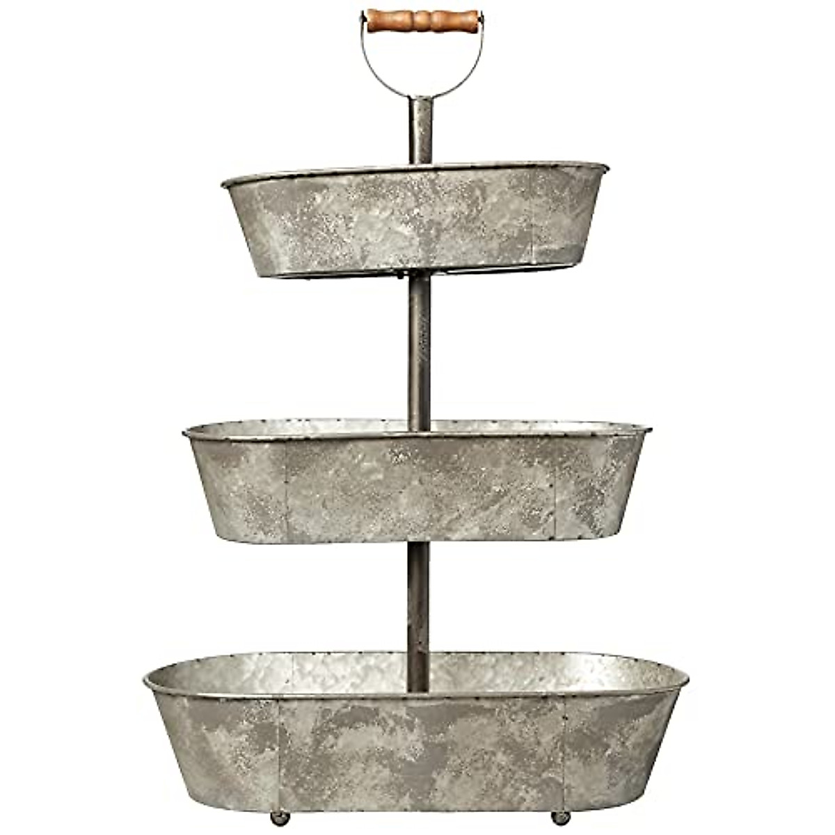Creative Co-Op Metal 3 Tier Container with Wood Handle