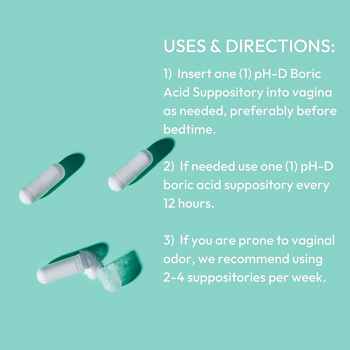 pH-D Feminine Health - 600 mg Boric Acid Suppositories - Woman Owned - for Vaginal Odor Use - 12 Count