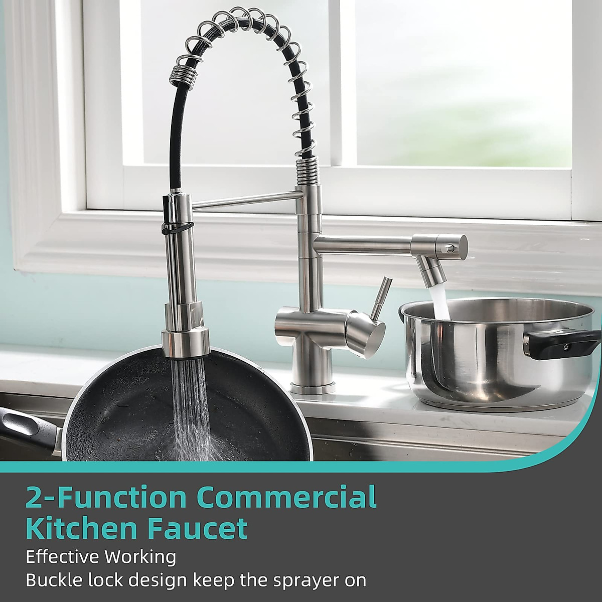 Kicimpro Faucet for Kitchen Sink, Commercial Kitchen Faucet with Pull Down Sprayer Brushed Nickel Spring Single Handle High Arc Stainless Steel Kitchen Bar Sink Faucet 1 Hole Or 3 Hole Compatible