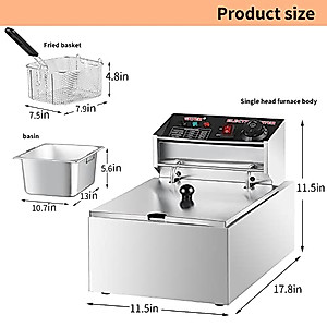 AGKTER Deep Fryer,Commercial Deep Fryer,Electric Deep Fryer with Basket,Stainless Steel Electric Countertop Fryer with Over-Temperature Protection For Restaurant and Home Use 10.5qt 1500W 110V
