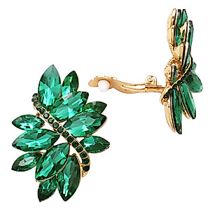 Rosemarie Collections Women's Dazzling Crystal Marquis Leaf Cluster Statement Clip On Earrings, 1.87" (Green Emerald Crystal Gold Tone)