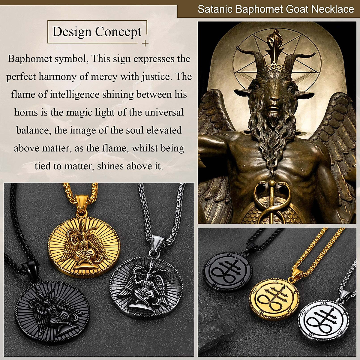 FaithHeart Satan Church Jewelry Sabbatic Gift Sigil of Lucifer Pendant Necklace Women Baphomet Goat Neck Charms