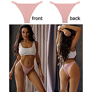 FINETOO Womens Underwear Cotton High Cut String Bikini Panties Low Rise Hipster Ladies Sexy Cheeky Underwear Pack