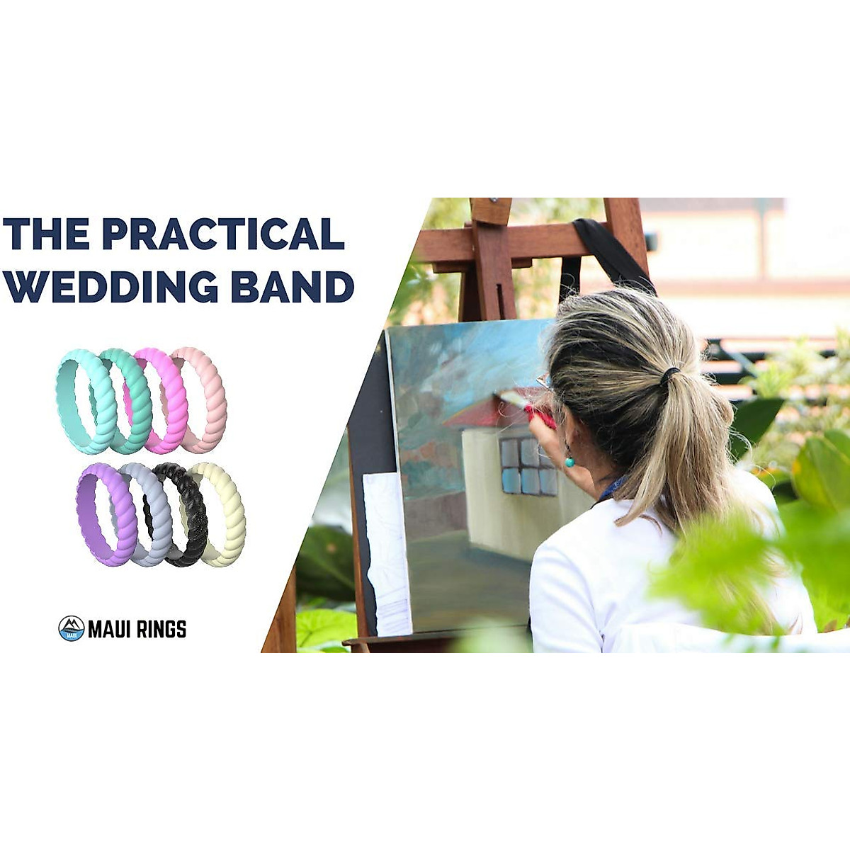 MAUI RINGS Braided Silicone Ring Thin and Stackable Silicone Rings Wedding Bands Promise Rings Silicone Engagement Rings for Women