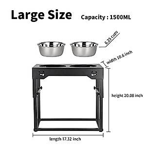 FORDOG Elevated Dog Bowls, Stainless Steel Raised Dog Bowls Adjustable to 8 Heights, 2.75", 7.5", 10.5'', 14''-20'', for Medium & Large Sized Dogs, with 2 Stainless Steel Dog Bowls for Food & Water